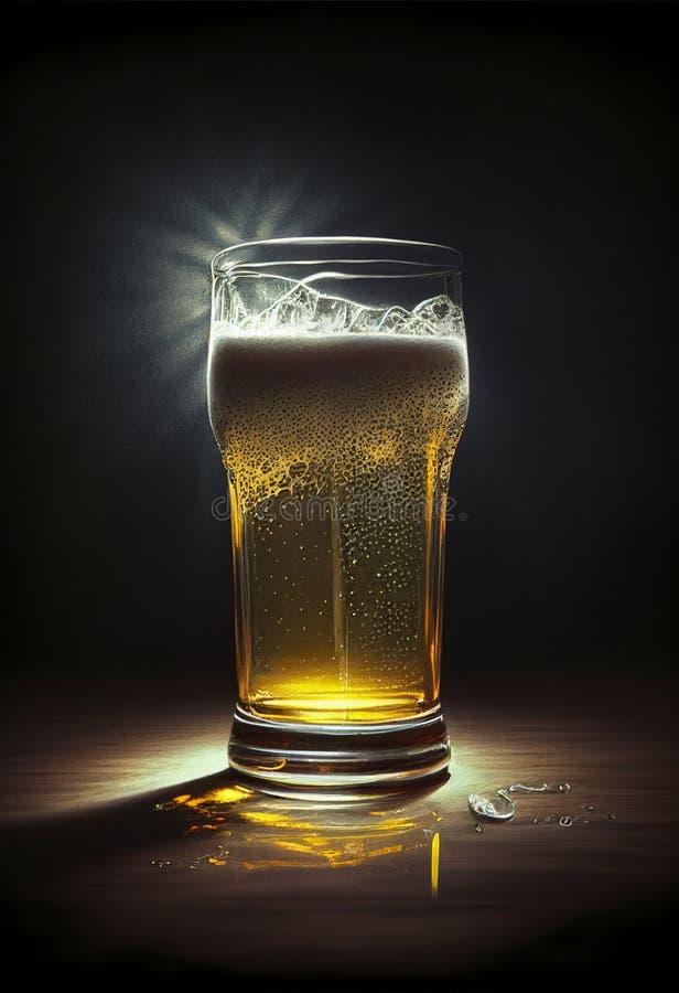 A Glass of Beer Lit by a Spotlight. AI Generated. Stock Illustration ...