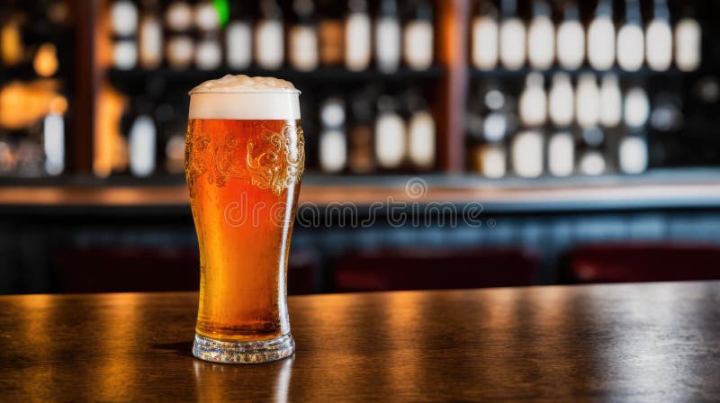 Glass of Beer Over a Bar Counter. Stock Illustration - Illustration of ...