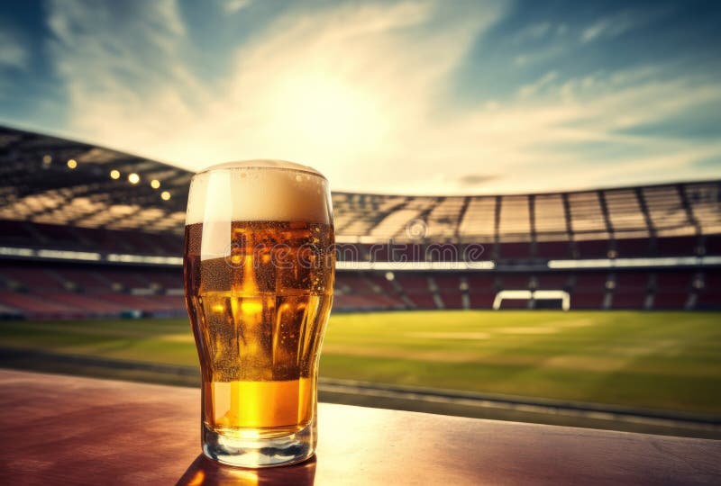 A Glass of Beer is Pictured with an Arena Stock Image - Image of lager ...