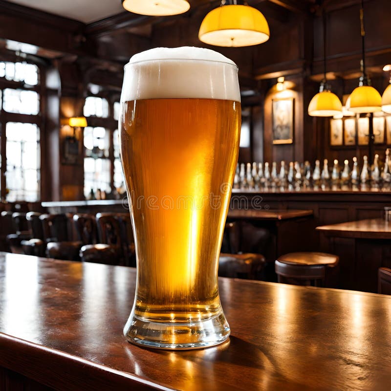 Glass of beer in the pub stock illustration. Illustration of craft ...