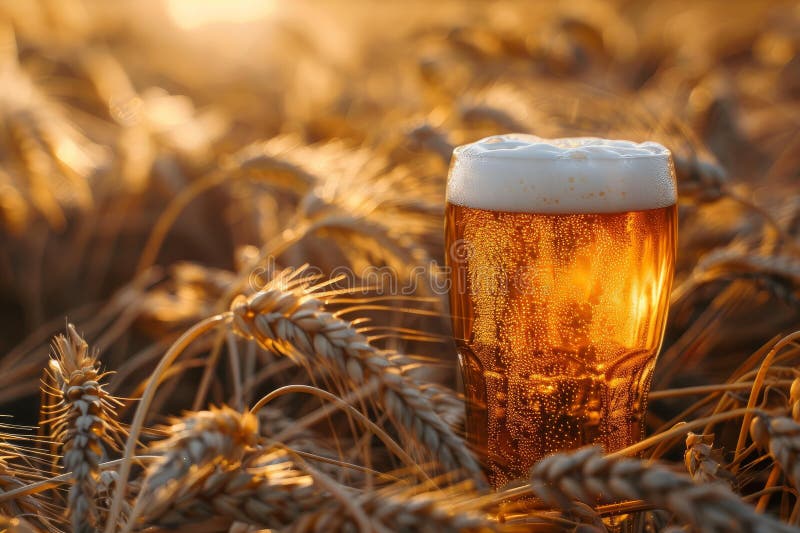 Glass of Beer is Standing in a Wheat Field at Sunset Stock Photo ...