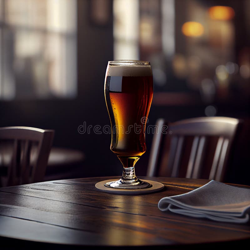 Glass of Beer on Table. Generative AI Stock Illustration - Illustration ...