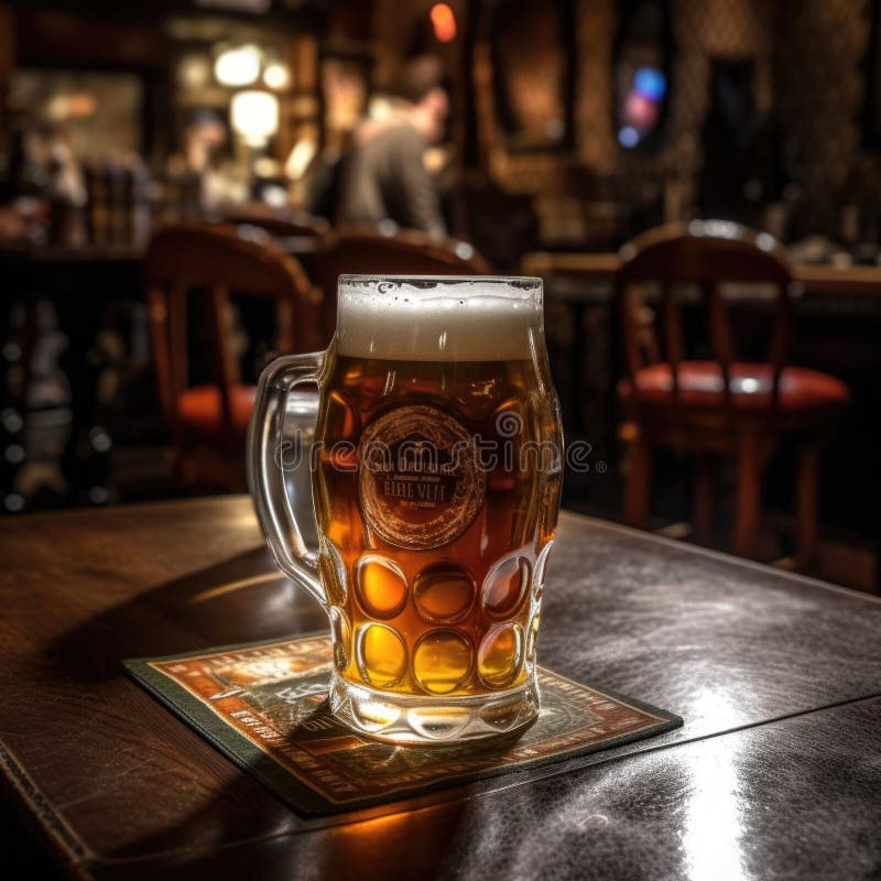 Glass of Beer on the Table in the Bar. Generative AI. Stock ...