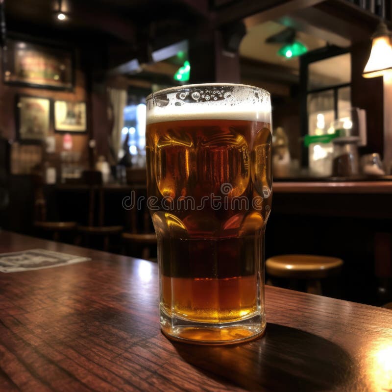 Glass of Beer on the Table in the Bar. Generative AI Stock Illustration ...