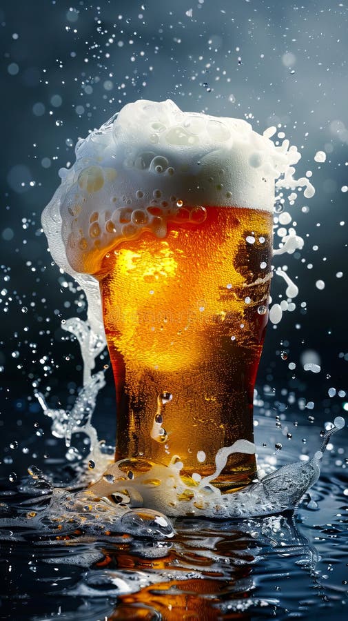 A Glass of Beer with Water Splashing Stock Photo - Image of generated ...