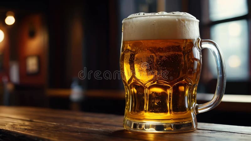 Glass of Beer on a Wooden Table in a Pub Stock Footage - Video of glass ...