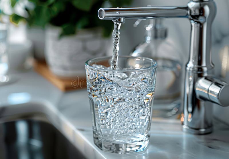 Glass Being Filled with Water from Kitchen Faucet Stock Photo - Image ...