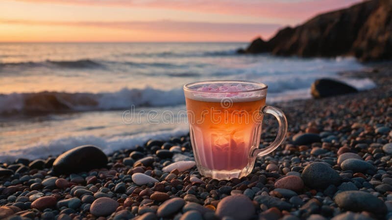 Refreshing Beer at Sunset Beach Stock Illustration - Illustration of ...