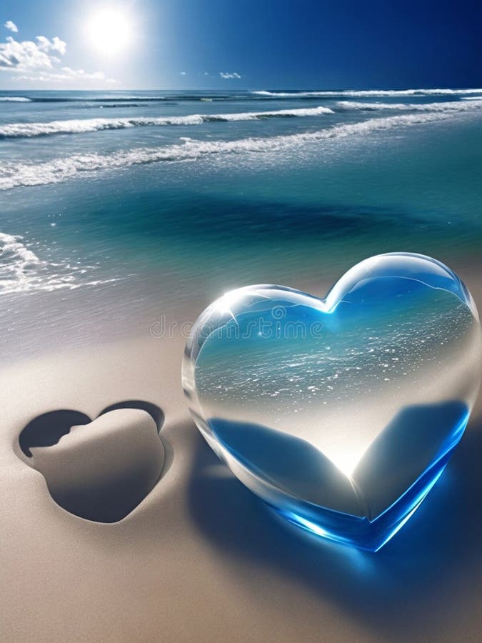 Sea Glass Heart on Beach with Colorful Stones at Sunset Stock ...