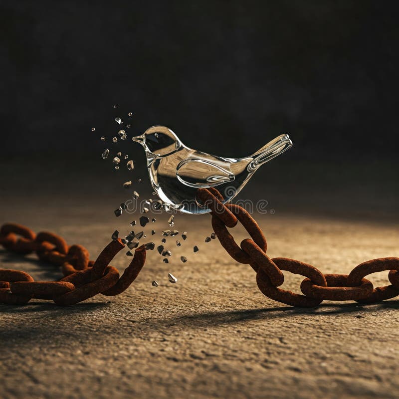 A Glass Bird Breaks a Rusty Chain. Stock Photo - Image of transparent ...