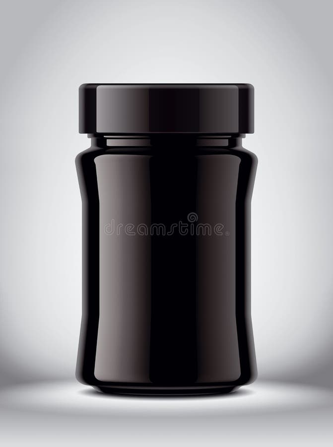 Glass Black Jar on Gray Background Stock Vector - Illustration of ...