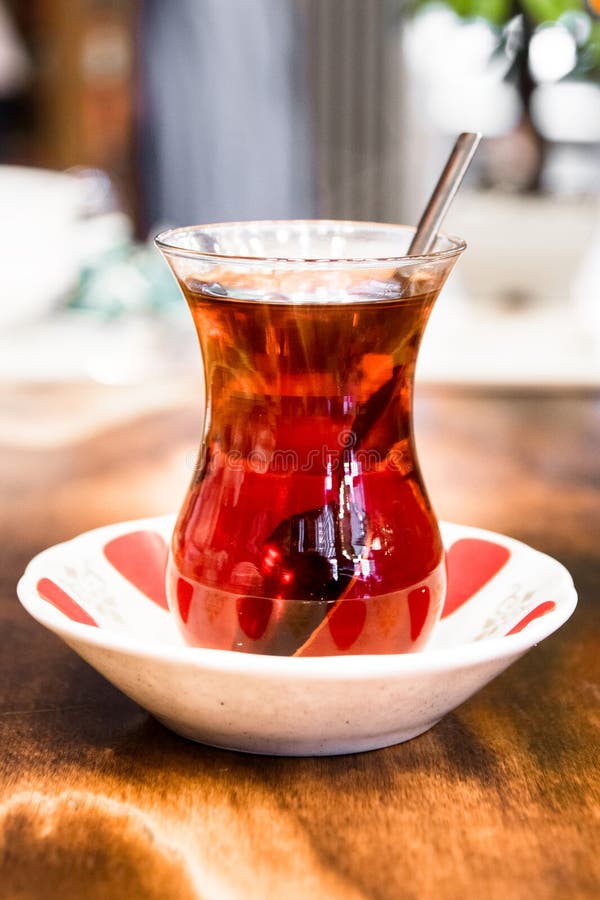 A Glass of Black Turkish Tea on Wooden Table Stock Photo - Image of ...