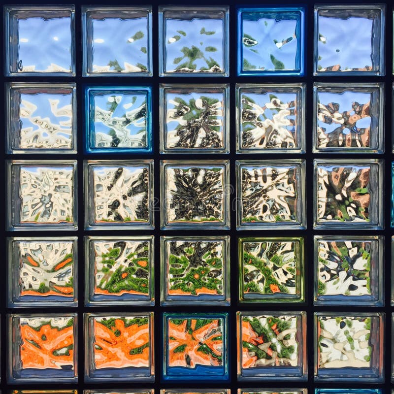 Glass Block Framed in Concrete Stock Photo - Image of colors, building ...