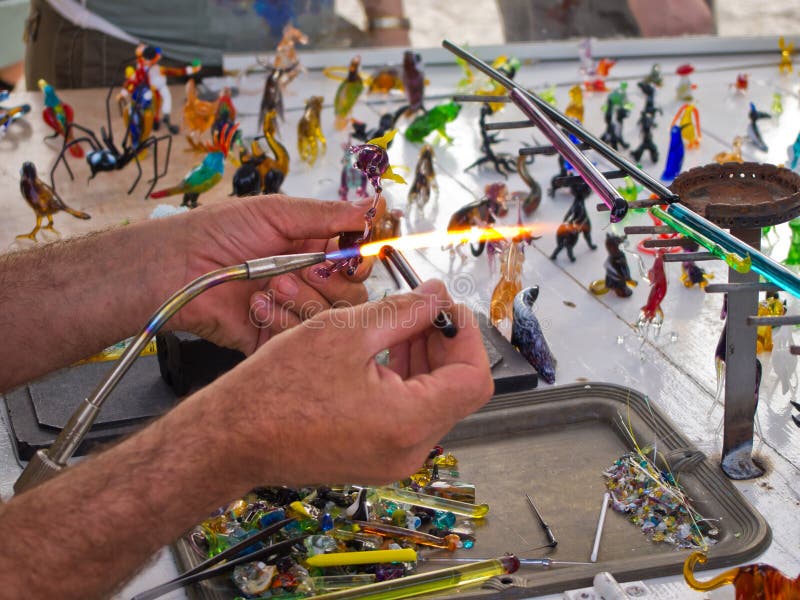 Glass Blower Artist at Work Stock Image - Image of material, torch ...