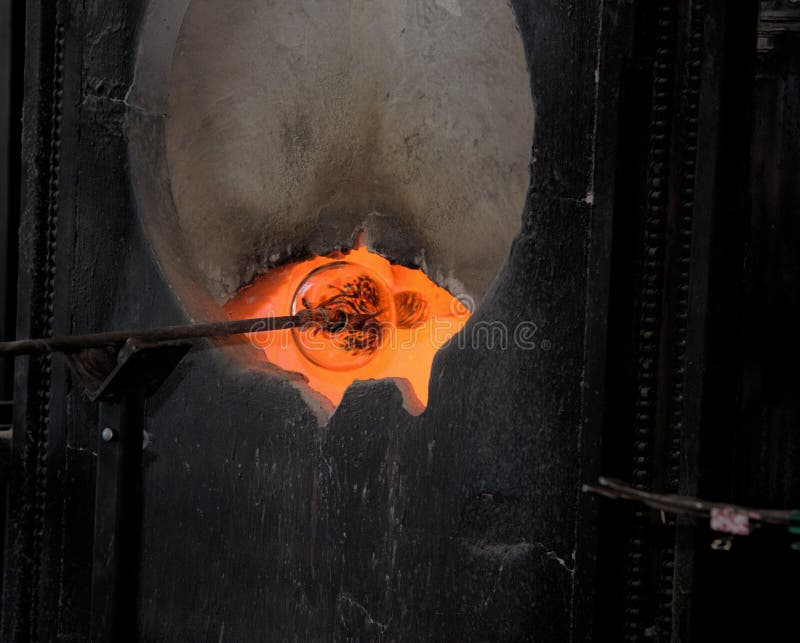 Glass Blowing: Glass Bulb on a Rod. Stock Photo - Image of bulb ...