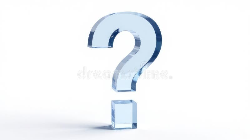 Glass Blue Glittery 3d Question Mark on White Background with Space for ...