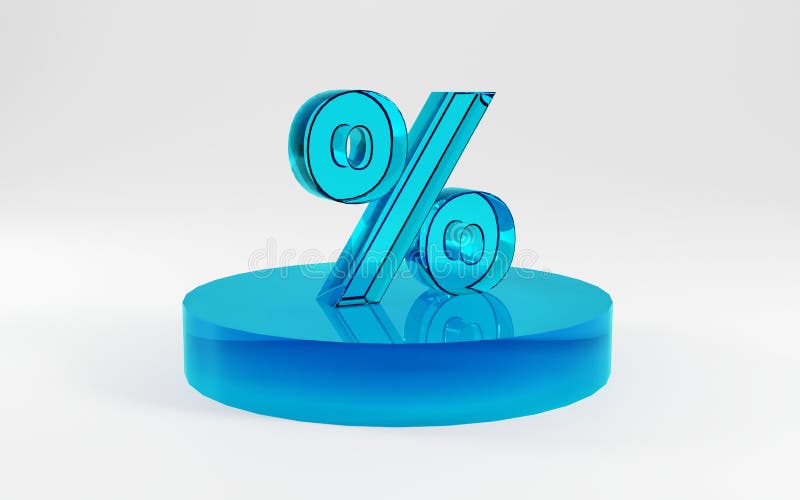 Glass Blue Inscription Percent on Grey Podium, Soft Light, Smooth ...