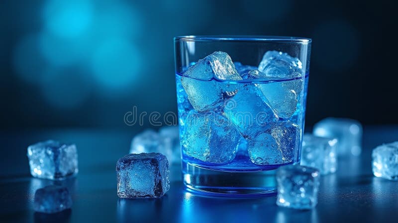 A Glass of Blue Liquid with Ice Cubes on a Surface Stock Illustration ...
