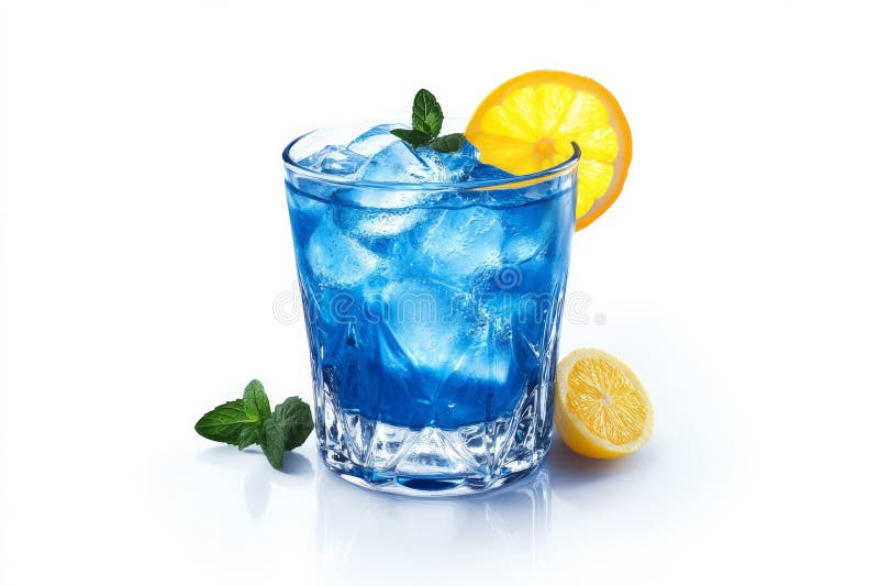 Glass of Blue Liquid and Ice on White Background. AI Image Stock Image ...