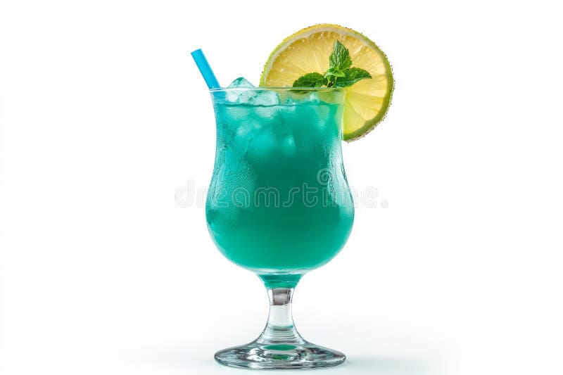 Glass of Blue Liquid and Ice on White Background. Neural Network AI ...