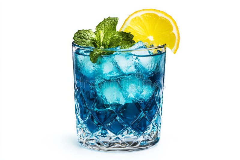 Glass of Blue Liquid and Ice on White Background. Neural Network AI ...
