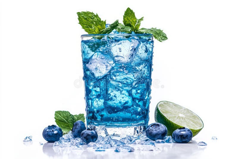 Glass of Blue Liquid and Ice on White Background. Neural Network AI ...
