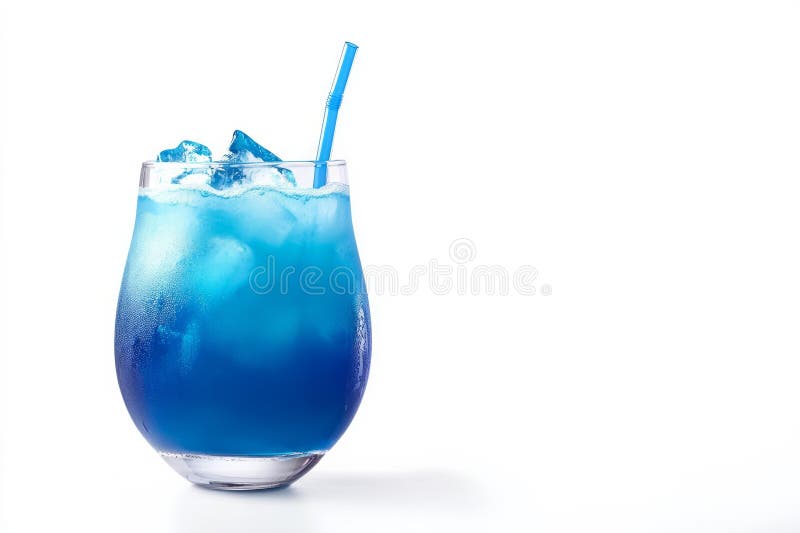 Glass of Blue Liquid and Ice on White Background. Neural Network AI ...