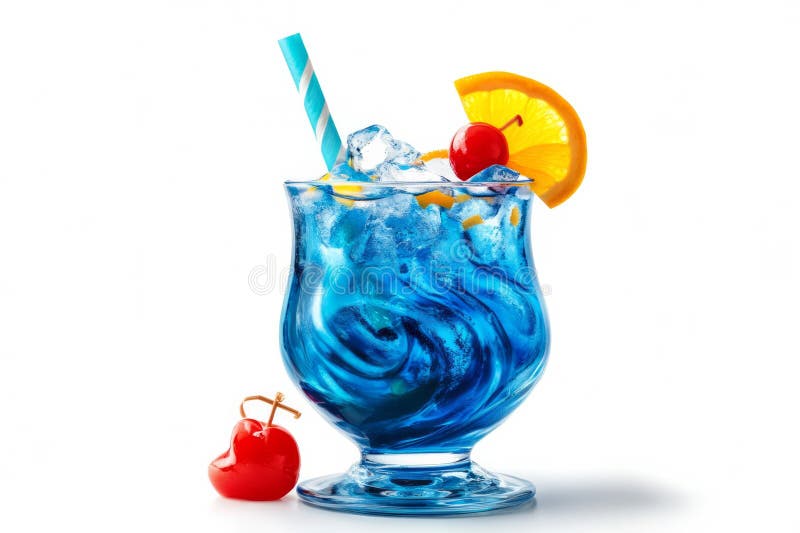 Glass of Blue Liquid and Ice on White Background. Neural Network AI ...