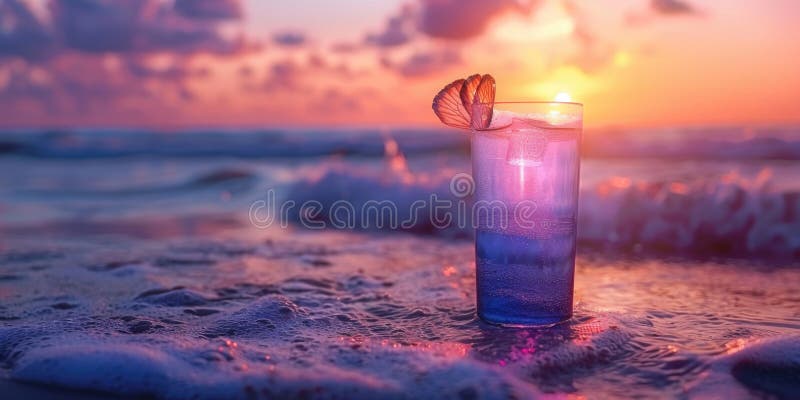 Glass of Blue Liquid with a Slice of Lemon on Top is Sitting on the ...