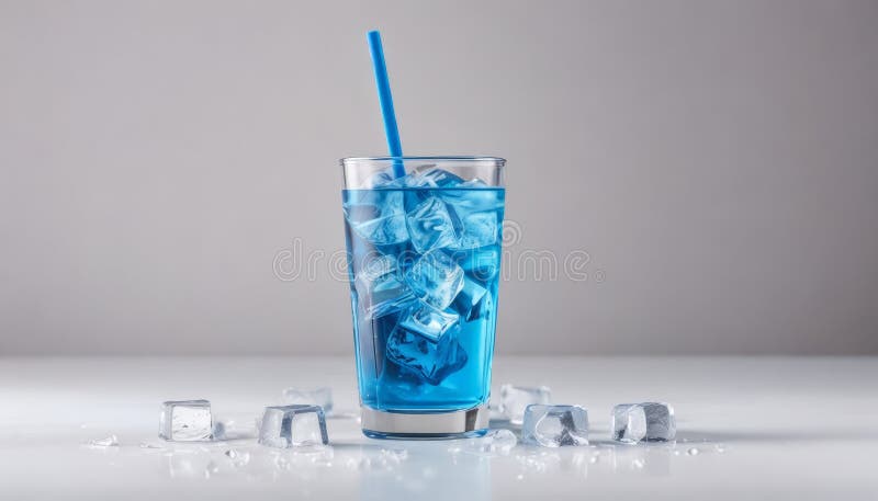 A Glass of Blue Liquid with a Straw in it Stock Photo - Image of soda ...