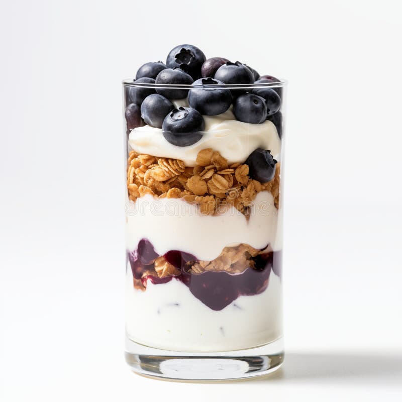 Glass of Blueberry Yogurt Parfait with Granola and Fresh Blueberries ...
