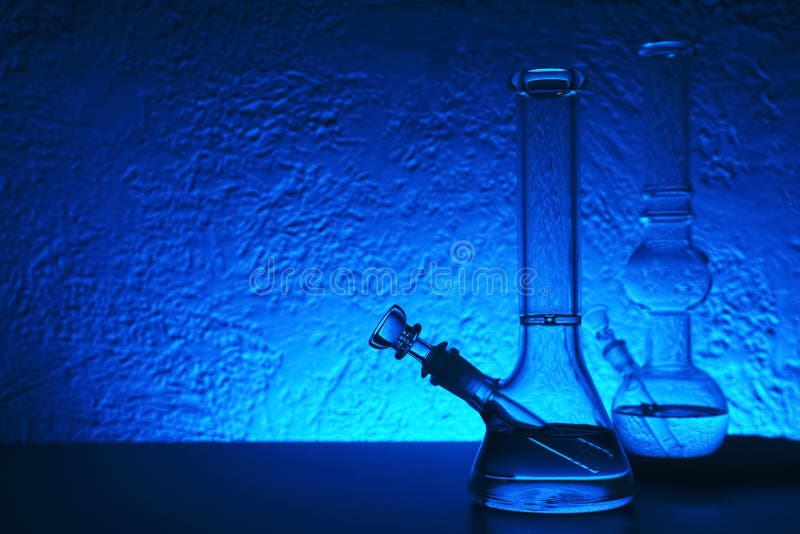 Glass Bongs on Table, Space for Text. Smoking Device Stock Photo ...