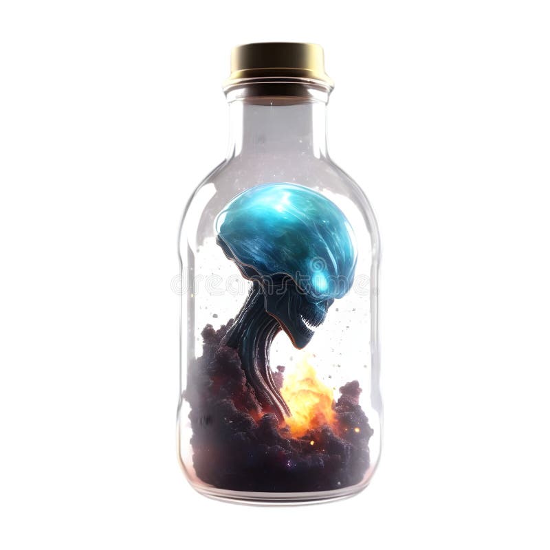 A Glass Bottle with an Alien and a Galaxy Inside. AI-Generated. Stock ...