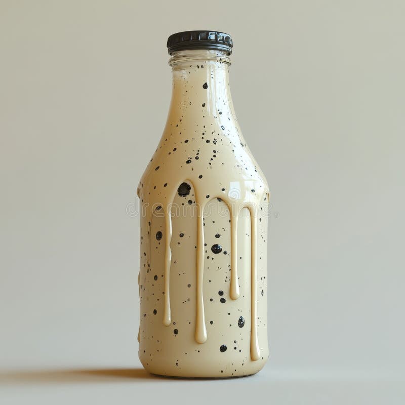 Glass Bottle with Artistic Drips on Neutral Background Stock ...