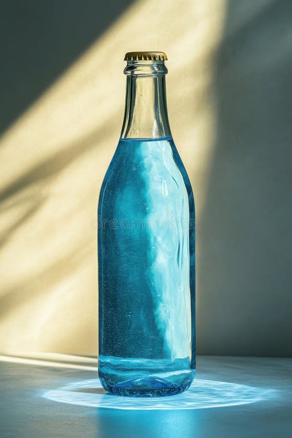 Glass Bottle Blue Liquid Illuminated Vibrant Natural Light Stock Photos ...