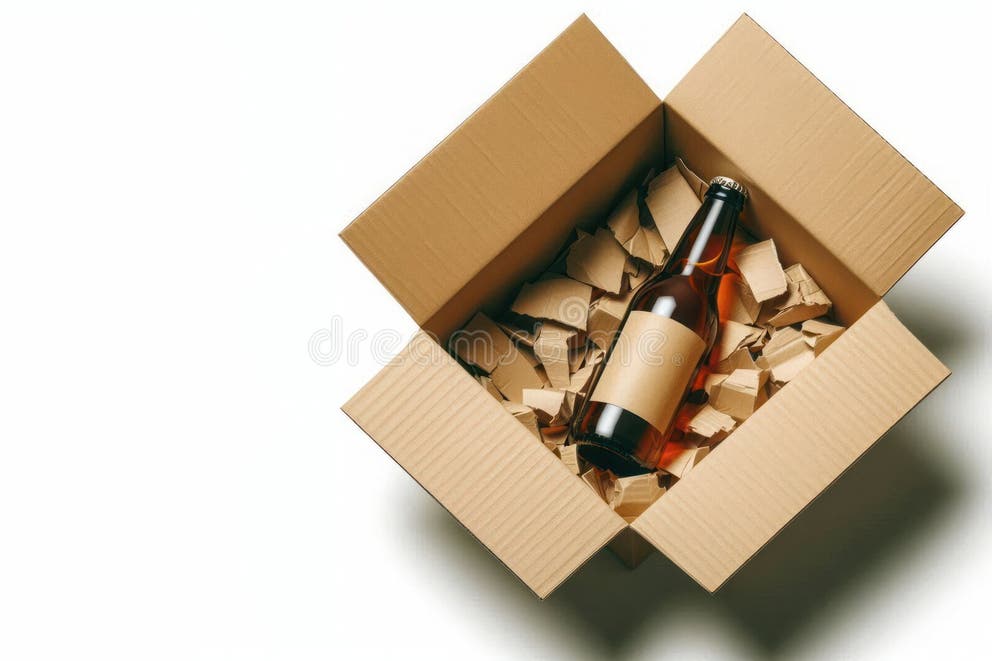 Glass Bottle in a Cardboard Box. Space for Text. Stock Image - Image of ...