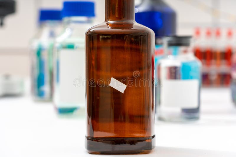 Glass Bottle with Chemicals Stock Image - Image of analysis, bottle ...