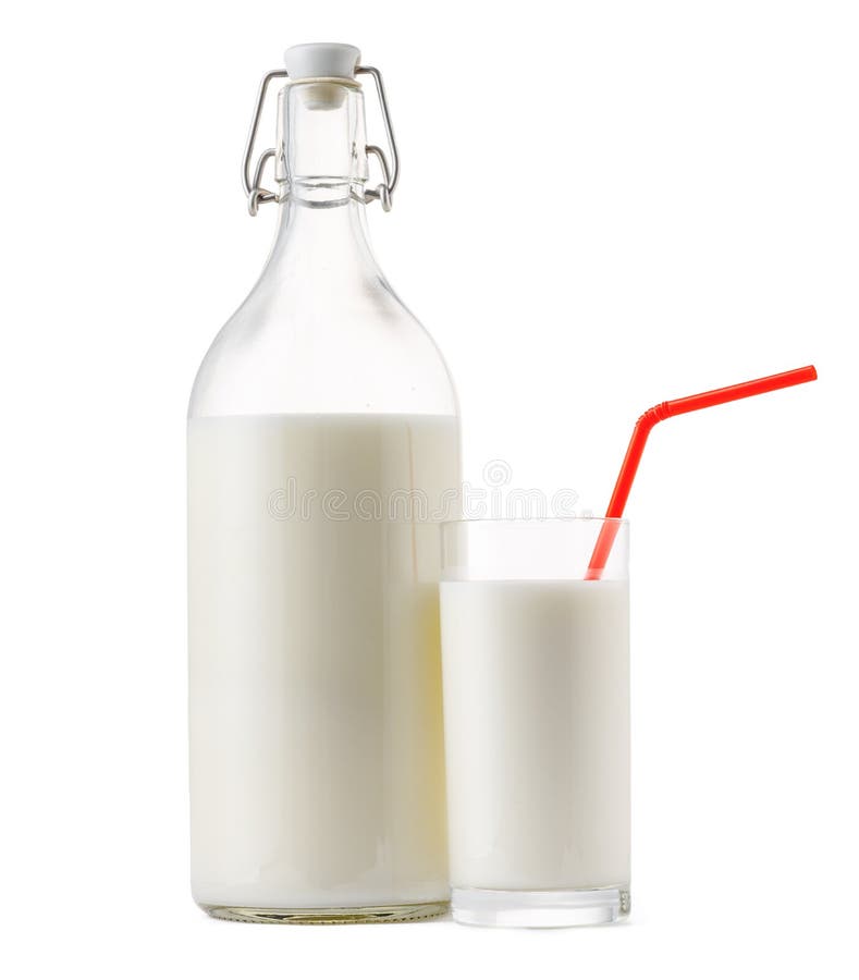 Glass Bottle and Cup of Fresh Milk Isolated Stock Image - Image of ...