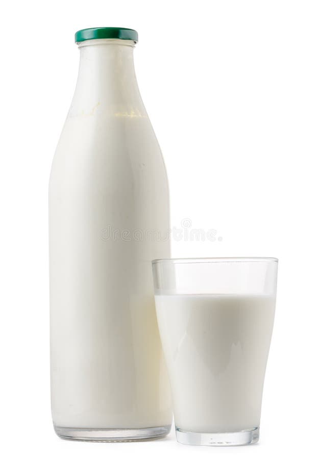 Glass Bottle and Cup of Fresh Milk Isolated Stock Photo - Image of ...