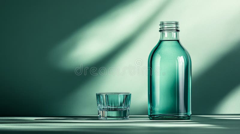 A Glass Bottle and Cup with Light and Shadows. Stock Image - Image of ...