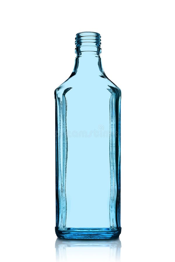 Glass Bottle. Empty Clear Blue Glass Bottle Isolated on White ...