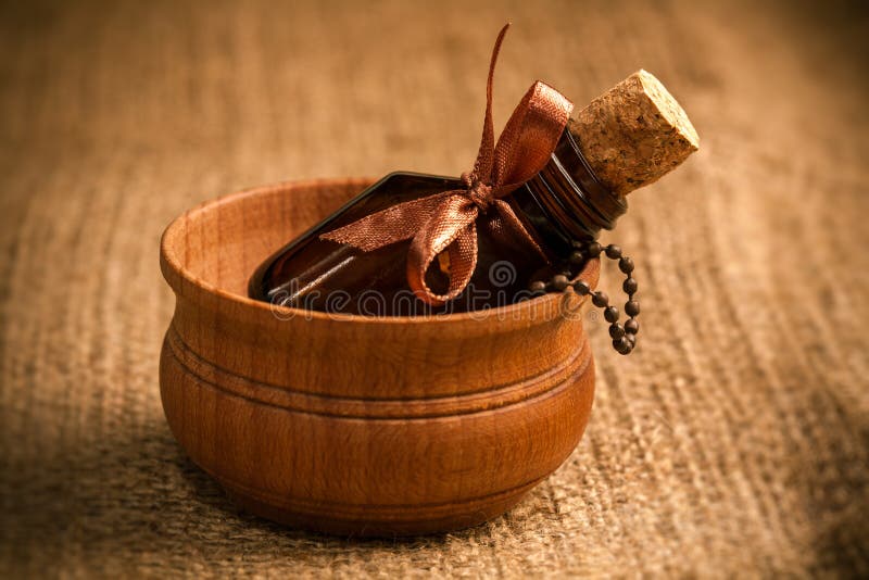 Glass Bottle of Essential Oil. Aromatherapy Stock Image - Image of bowl ...