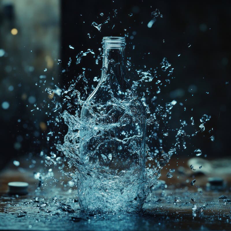 Glass Bottle Exploding with Water Stock Illustration - Illustration of ...