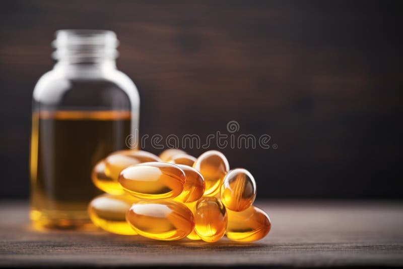 A Glass Bottle Filled with Fish Oil Capsules Stock Image - Image of ...
