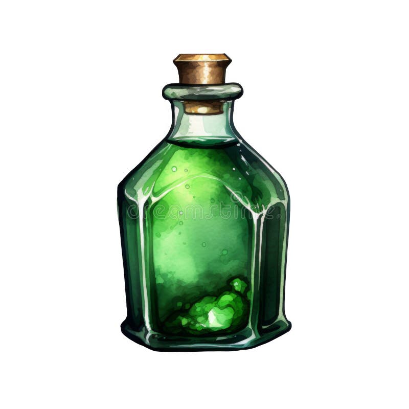 Glass Bottle Filled with Green Potion Stock Image - Illustration of ...