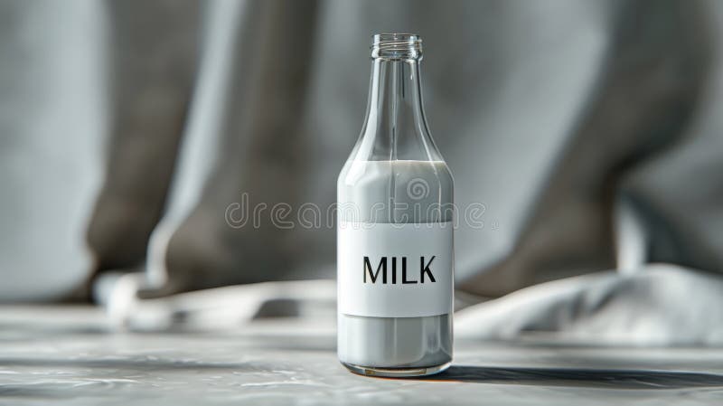 A Glass Bottle Filled with Milk Labeled Milk on a Textured Surface ...