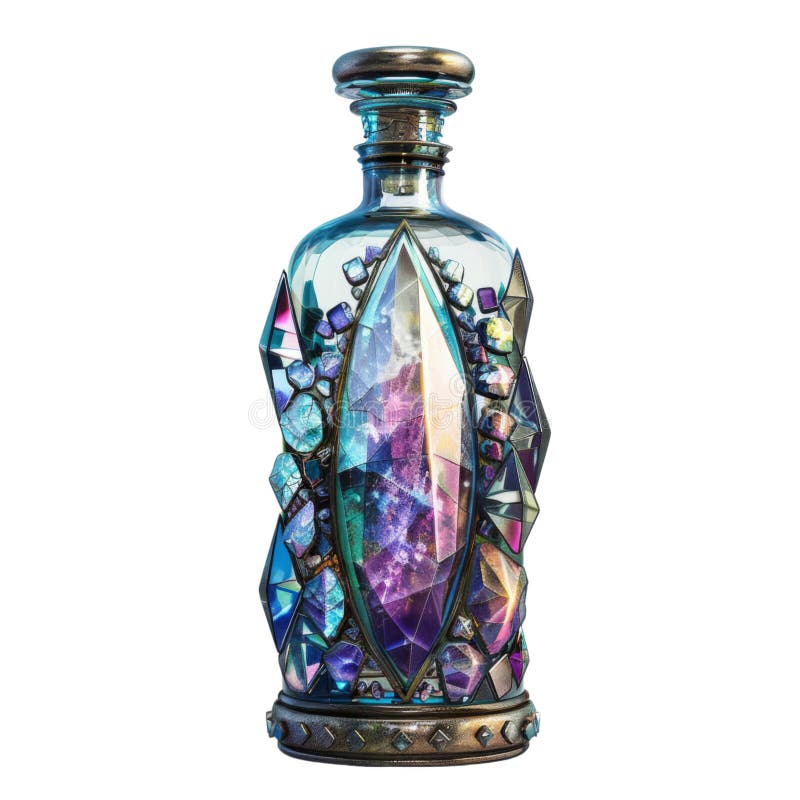 Glass Bottle with Gemstone Inlays and a Large Crystal Stock Image ...