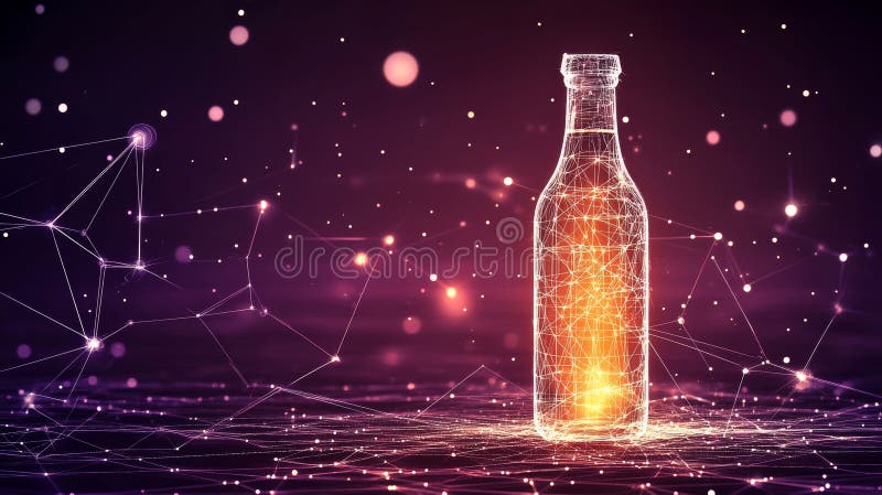Glass Bottle with Glowing Liquid, Abstract Lighting, Network Connection ...