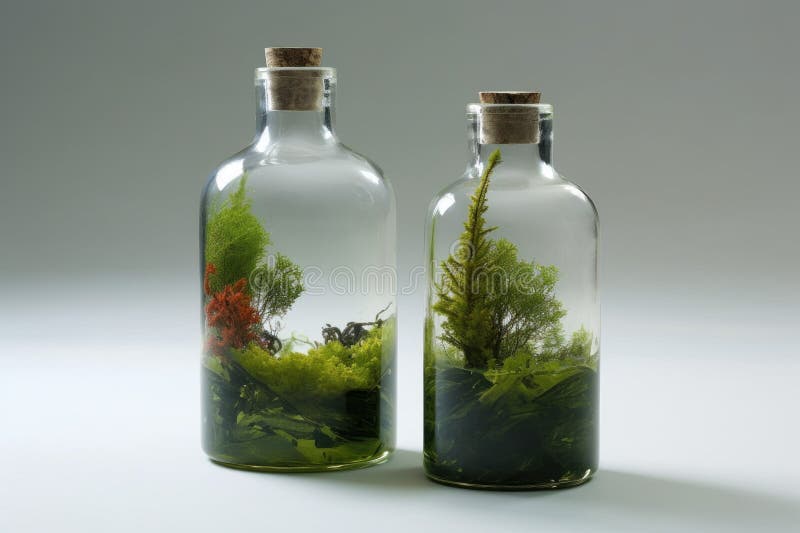 Glass Bottle with Green Ecosystem Decor. Generate Ai Stock Illustration ...