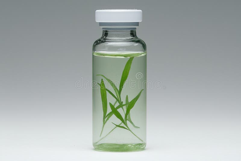 Glass Bottle with Green Liquid and Leaves Stock Illustration ...